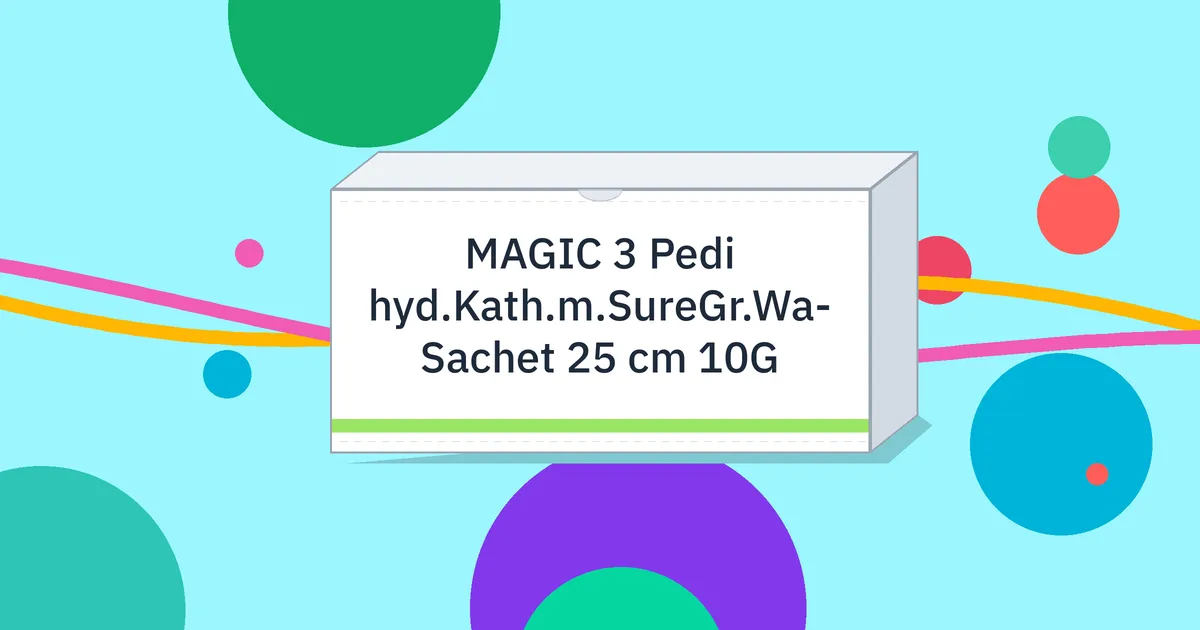 Symbolbild: Packung mit der Aufschrift MAGIC 3 Pedi hyd.Kath.m.SureGr.Wa-Sachet 25 cm 10G (PZN 11154539) – Verfügbarkeit und Bezug in Apotheken in Frankfurt am Main