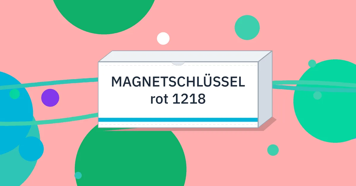 Symbolbild: Packung mit der Aufschrift MAGNETSCHLÜSSEL rot 1218 (PZN 14297512) – Verfügbarkeit und Bezug in Apotheken in Frankfurt am Main