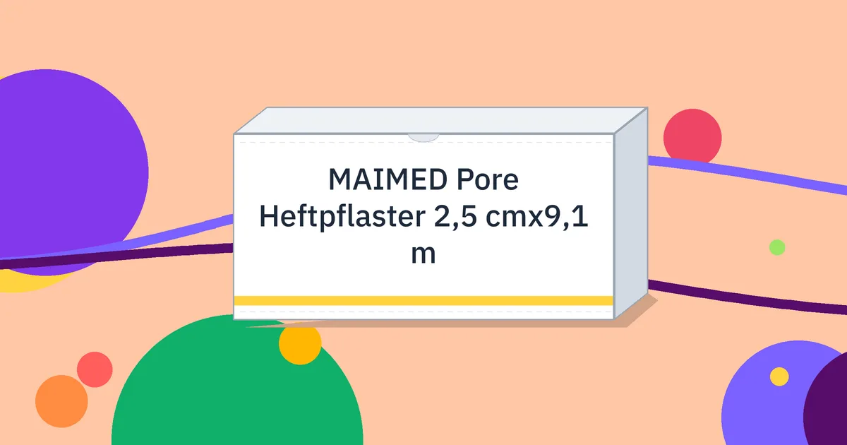 Symbolbild: Packung mit der Aufschrift MAIMED Pore Heftpflaster 2,5 cmx9,1 m (PZN 15565216) – Verfügbarkeit und Bezug in Apotheken in Frankfurt am Main