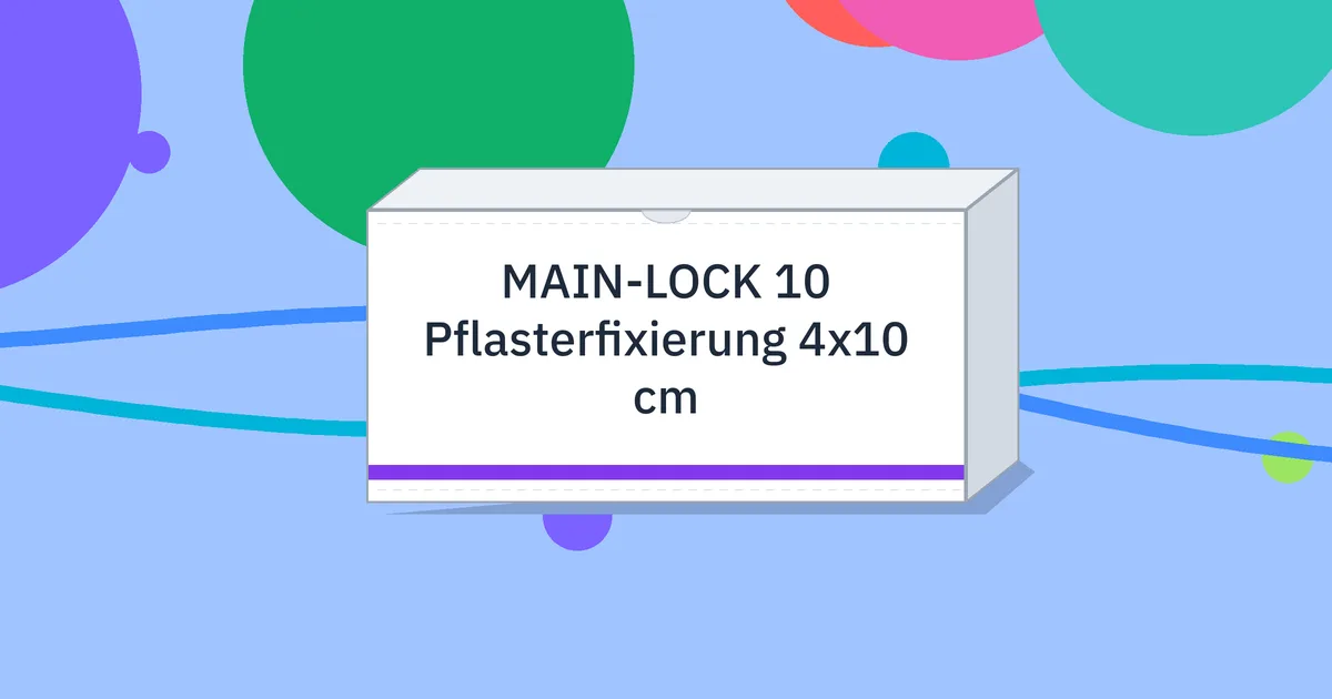 Symbolbild: Packung mit der Aufschrift MAIN-LOCK 10 Pflasterfixierung 4x10 cm (PZN 18760177) – Verfügbarkeit und Bezug in Apotheken in Frankfurt am Main