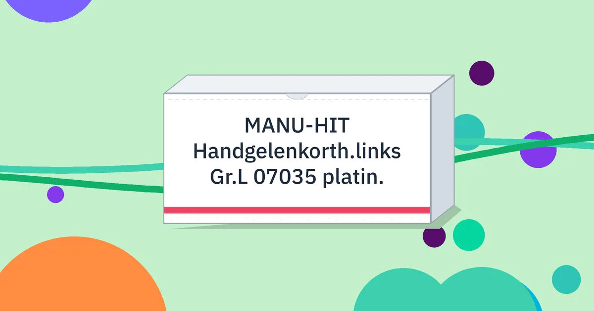 Symbolbild: Packung mit der Aufschrift MANU-HIT Handgelenkorth.links Gr.L 07035 platin. (PZN 03261959) – Verfügbarkeit und Bezug in Apotheken in Frankfurt am Main