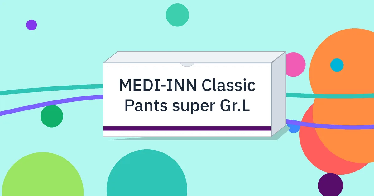 Symbolbild: Packung mit der Aufschrift MEDI-INN Classic Pants super Gr.L (PZN 18371004) – Verfügbarkeit und Bezug in Apotheken in Frankfurt am Main