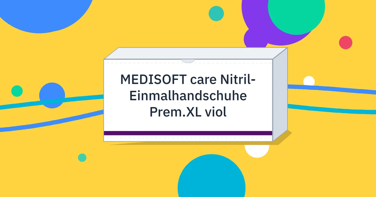 Symbolbild: Packung mit der Aufschrift MEDISOFT care Nitril-Einmalhandschuhe Prem.XL viol (PZN 20028302) – Verfügbarkeit und Bezug in Apotheken in Frankfurt am Main