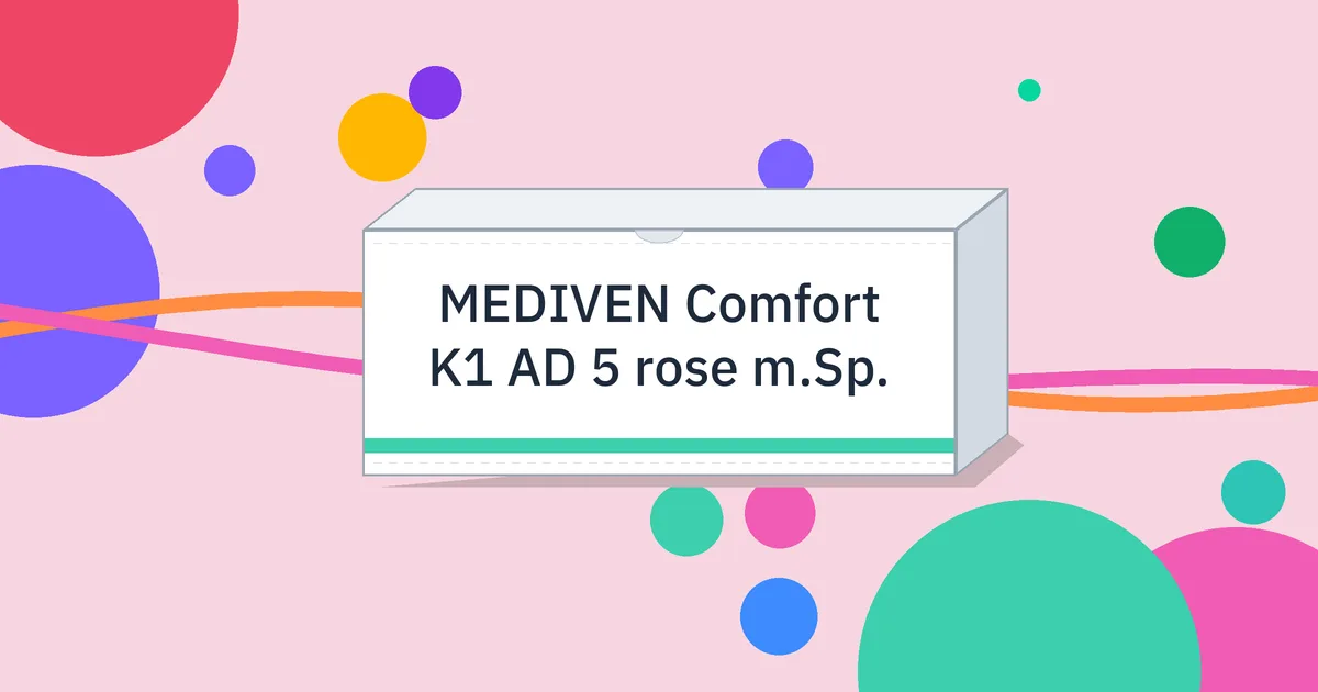 Symbolbild: Packung mit der Aufschrift MEDIVEN Comfort K1 AD 5 rose m.Sp. (PZN 14558935) – Verfügbarkeit und Bezug in Apotheken in Frankfurt am Main