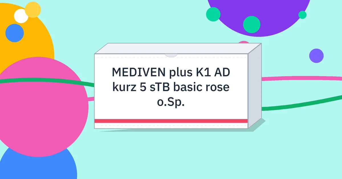 Symbolbild: Packung mit der Aufschrift MEDIVEN plus K1 AD kurz 5 sTB basic rose o.Sp. (PZN 15046829) – Verfügbarkeit und Bezug in Apotheken in Frankfurt am Main