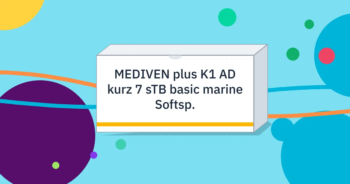 Symbolbild: Packung mit der Aufschrift MEDIVEN plus K1 AD kurz 7 sTB basic marine Softsp. (PZN 15046315) – Verfügbarkeit und Bezug in Apotheken in Frankfurt am Main