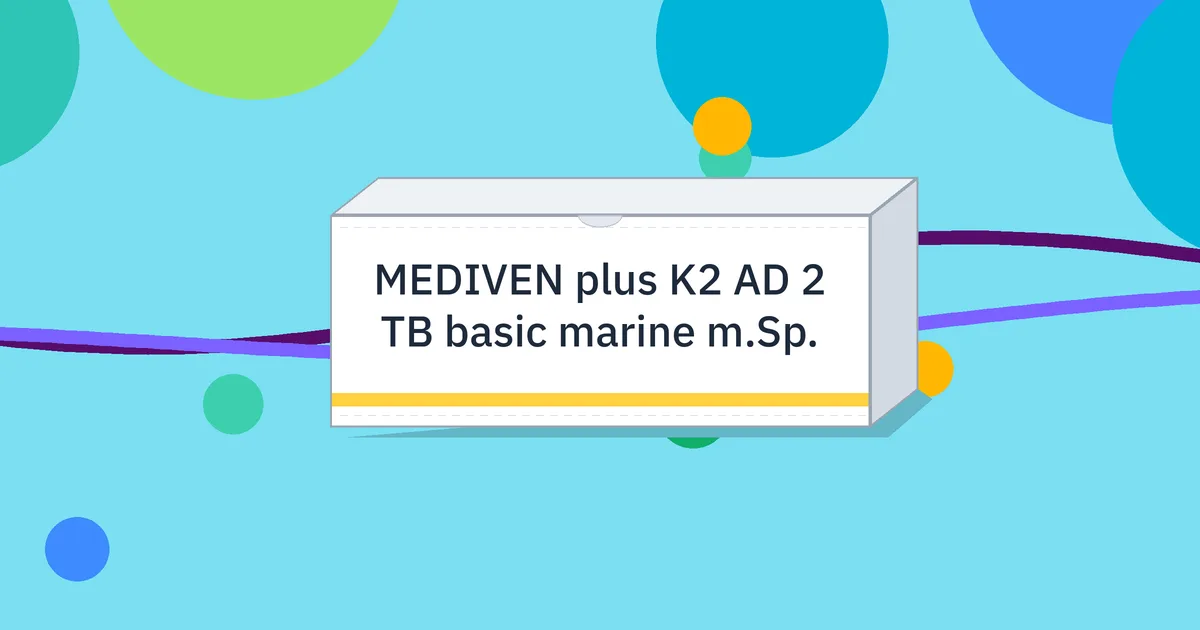 Symbolbild: Packung mit der Aufschrift MEDIVEN plus K2 AD 2 TB basic marine m.Sp. (PZN 15093757) – Verfügbarkeit und Bezug in Apotheken in Frankfurt am Main