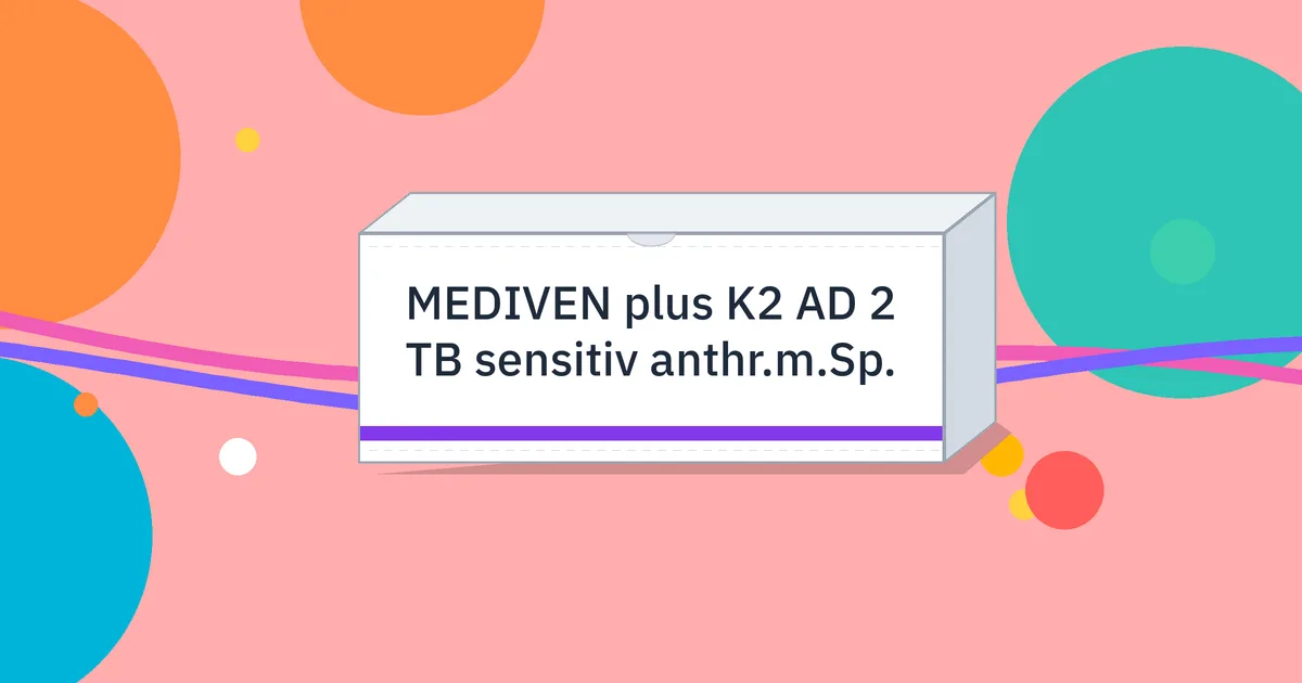 Symbolbild: Packung mit der Aufschrift MEDIVEN plus K2 AD 2 TB sensitiv anthr.m.Sp. (PZN 15104567) – Verfügbarkeit und Bezug in Apotheken in Frankfurt am Main