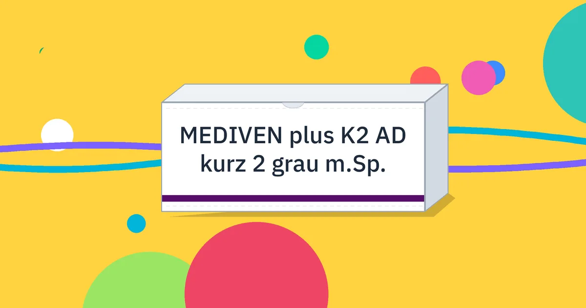 Symbolbild: Packung mit der Aufschrift MEDIVEN plus K2 AD kurz 2 grau m.Sp. (PZN 18946858) – Verfügbarkeit und Bezug in Apotheken in Frankfurt am Main