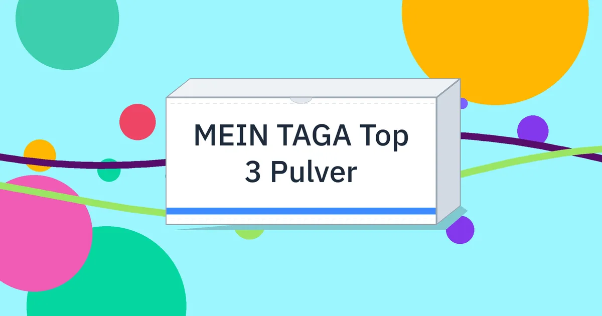 Symbolbild: Packung mit der Aufschrift MEIN TAGA Top 3 Pulver (PZN 18295444) – Verfügbarkeit und Bezug in Apotheken in Frankfurt am Main