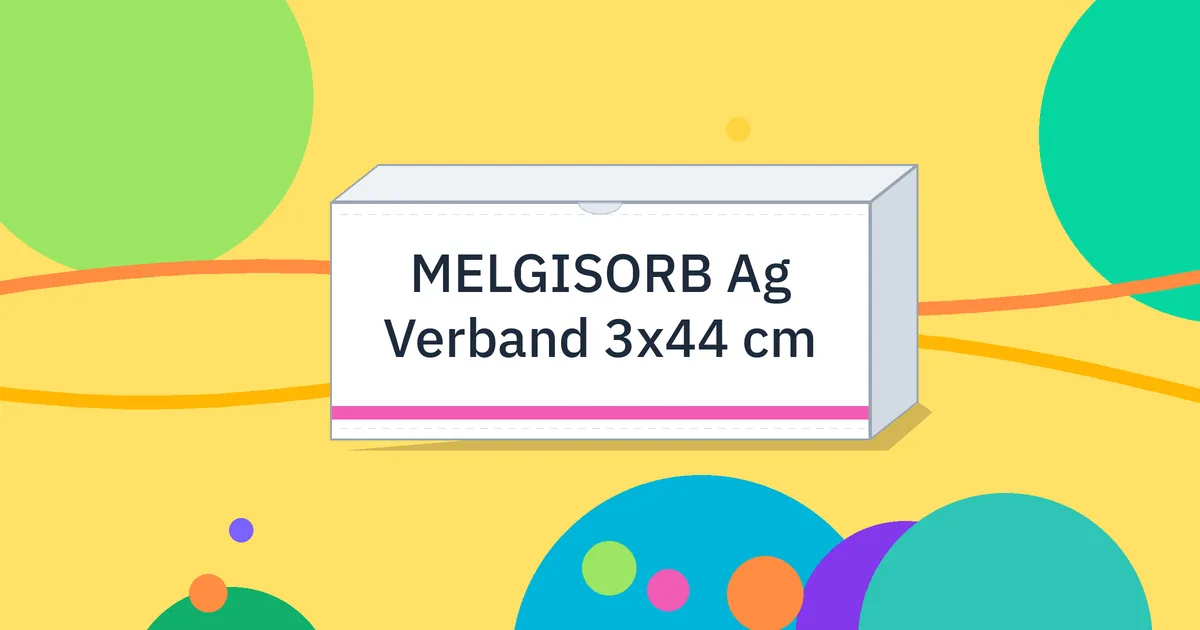 Symbolbild: Packung mit der Aufschrift MELGISORB Ag Verband 3x44 cm (PZN 10263841) – Verfügbarkeit und Bezug in Apotheken in Frankfurt am Main