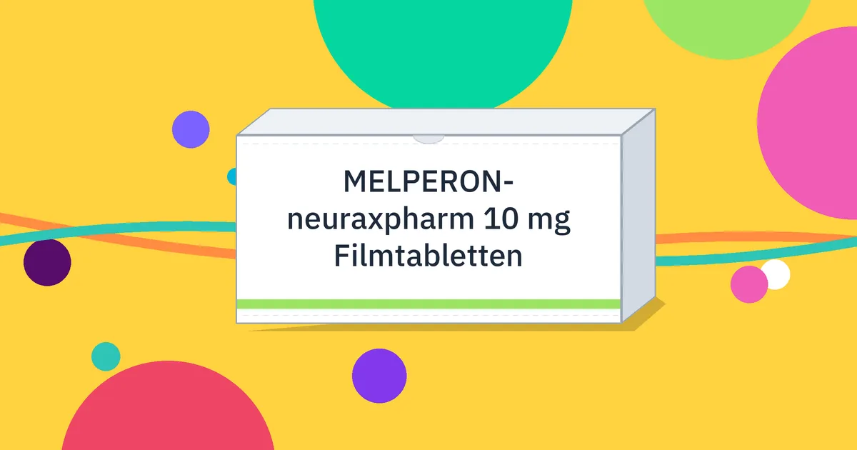 Symbolbild: Packung mit der Aufschrift MELPERON-neuraxpharm 10 mg Filmtabletten (PZN 02841910) – Verfügbarkeit und Bezug in Apotheken in Frankfurt am Main