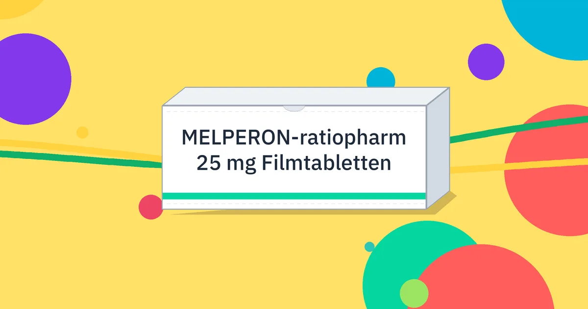 Symbolbild: Packung mit der Aufschrift MELPERON-ratiopharm 25 mg Filmtabletten (PZN 08916715) – Verfügbarkeit und Bezug in Apotheken in Frankfurt am Main