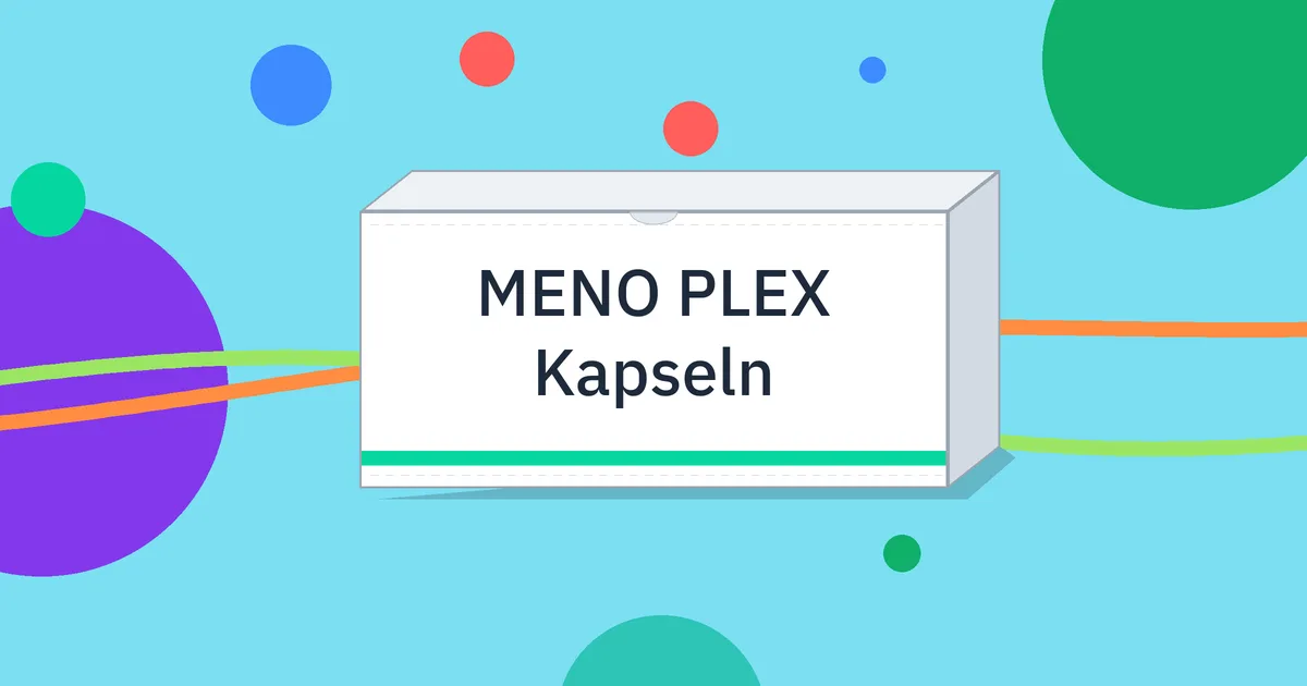 Symbolbild: Packung mit der Aufschrift MENO PLEX Kapseln (PZN 09490218) – Verfügbarkeit und Bezug in Apotheken in Frankfurt am Main