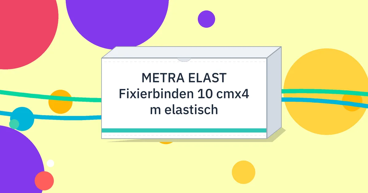 Symbolbild: Packung mit der Aufschrift METRA ELAST Fixierbinden 10 cmx4 m elastisch (PZN 07771367) – Verfügbarkeit und Bezug in Apotheken in Frankfurt am Main