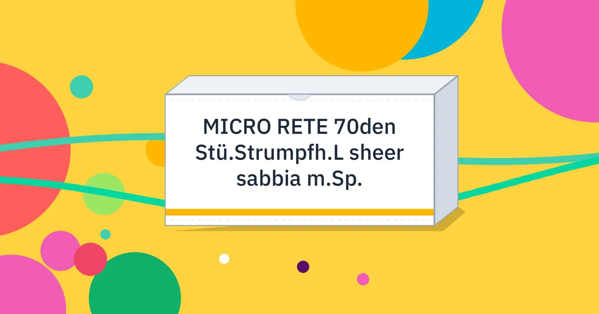 Symbolbild: Packung mit der Aufschrift MICRO RETE 70den Stü.Strumpfh.L sheer sabbia m.Sp. (PZN 06450170) – Verfügbarkeit und Bezug in Apotheken in Frankfurt am Main