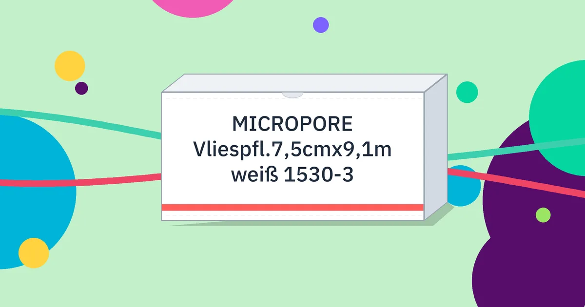 Symbolbild: Packung mit der Aufschrift MICROPORE Vliespfl.7,5cmx9,1m weiß 1530-3 (PZN 12394257) – Verfügbarkeit und Bezug in Apotheken in Frankfurt am Main