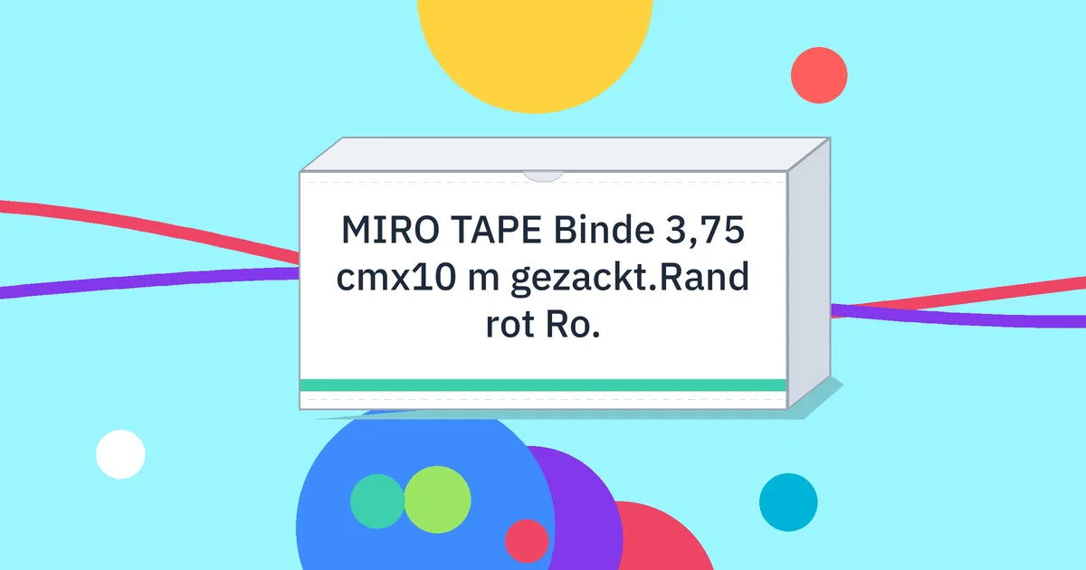Symbolbild: Packung mit der Aufschrift MIRO TAPE Binde 3,75 cmx10 m gezackt.Rand rot Ro. (PZN 00581563) – Verfügbarkeit und Bezug in Apotheken in Frankfurt am Main
