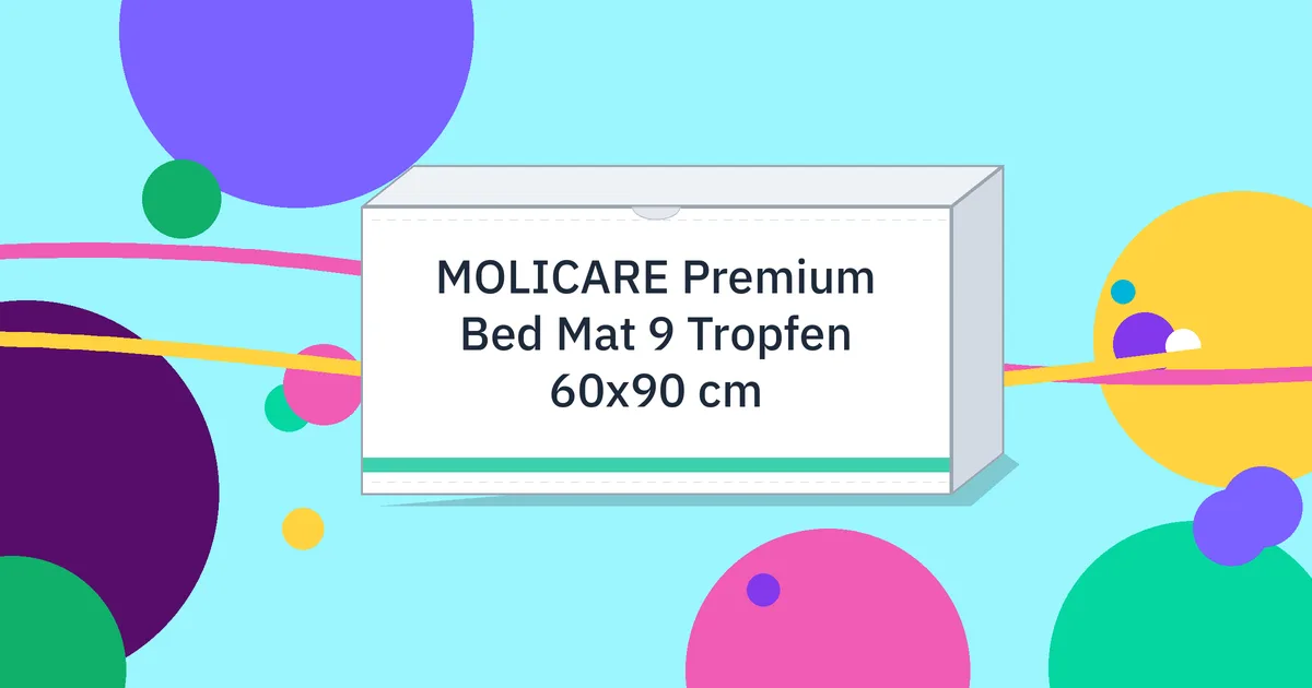 Symbolbild: Packung mit der Aufschrift MOLICARE Premium Bed Mat 9 Tropfen 60x90 cm (PZN 16136902) – Verfügbarkeit und Bezug in Apotheken in Frankfurt am Main