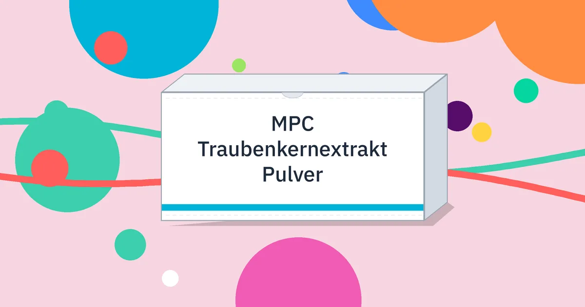 Symbolbild: Packung mit der Aufschrift MPC Traubenkernextrakt Pulver (PZN 20385597) – Verfügbarkeit und Bezug in Apotheken in Frankfurt am Main