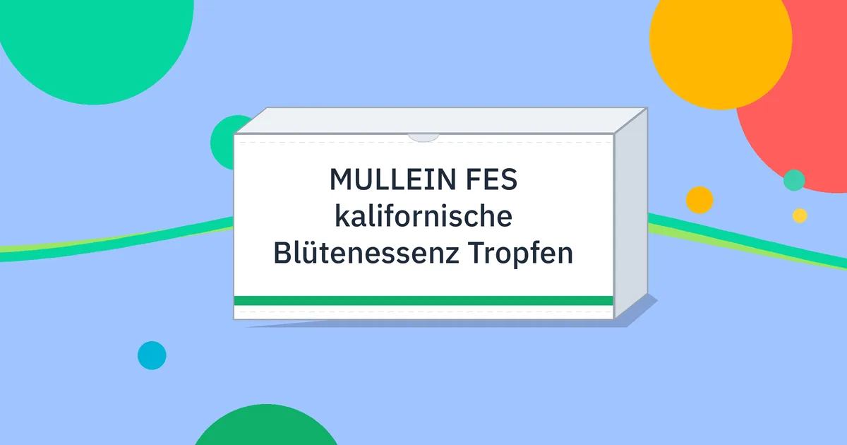 Symbolbild: Packung mit der Aufschrift MULLEIN FES kalifornische Blütenessenz Tropfen (PZN 09172530) – Verfügbarkeit und Bezug in Apotheken in Frankfurt am Main