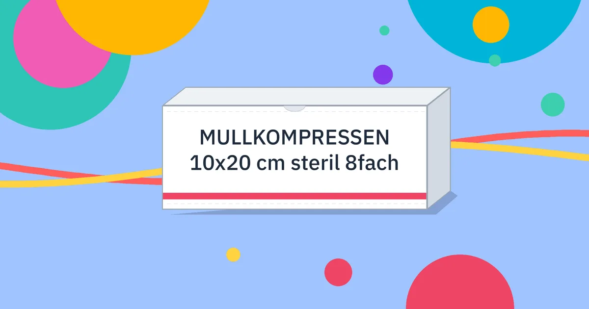 Symbolbild: Packung mit der Aufschrift MULLKOMPRESSEN 10x20 cm steril 8fach (PZN 07385807) – Verfügbarkeit und Bezug in Apotheken in Frankfurt am Main