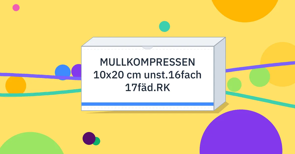 Symbolbild: Packung mit der Aufschrift MULLKOMPRESSEN 10x20 cm unst.16fach 17fäd.RK (PZN 06928720) – Verfügbarkeit und Bezug in Apotheken in Frankfurt am Main