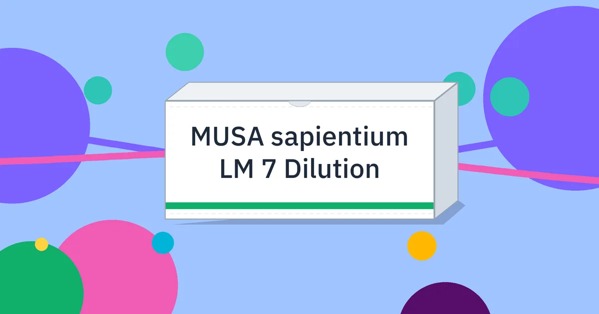 Symbolbild: Packung mit der Aufschrift MUSA sapientium LM 7 Dilution (PZN 13611610) – Verfügbarkeit und Bezug in Apotheken in Frankfurt am Main