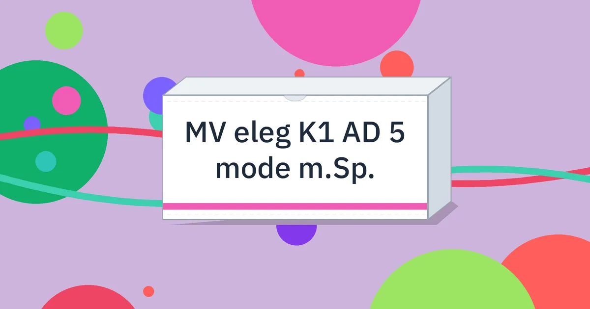 Symbolbild: Packung mit der Aufschrift MV eleg K1 AD 5 mode m.Sp. (PZN 04539316) – Verfügbarkeit und Bezug in Apotheken in Frankfurt am Main