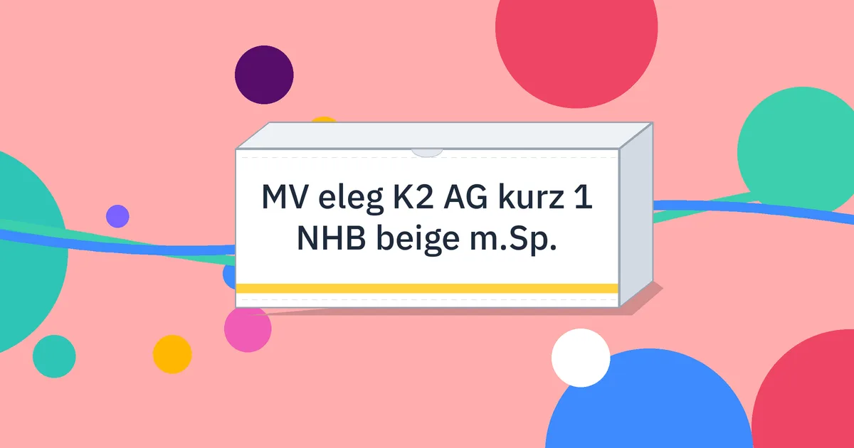 Symbolbild: Packung mit der Aufschrift MV eleg K2 AG kurz 1 NHB beige m.Sp. (PZN 15716738) – Verfügbarkeit und Bezug in Apotheken in Frankfurt am Main