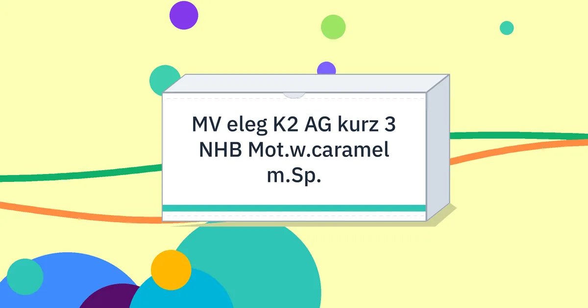 Symbolbild: Packung mit der Aufschrift MV eleg K2 AG kurz 3 NHB Mot.w.caramel m.Sp. (PZN 15713326) – Verfügbarkeit und Bezug in Apotheken in Frankfurt am Main