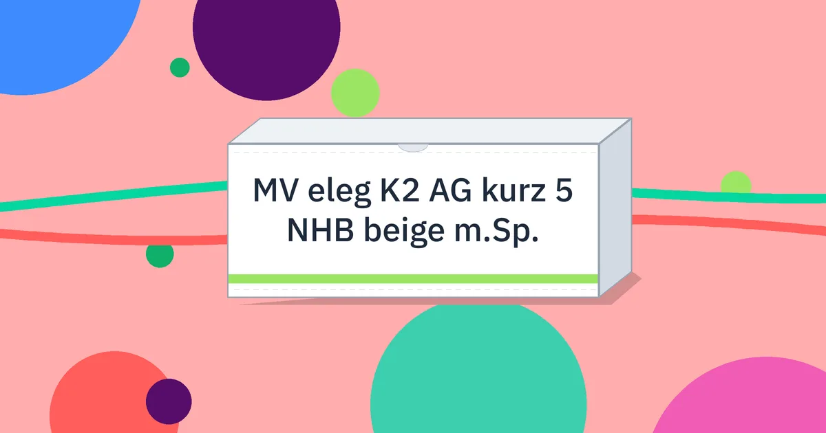 Symbolbild: Packung mit der Aufschrift MV eleg K2 AG kurz 5 NHB beige m.Sp. (PZN 15716810) – Verfügbarkeit und Bezug in Apotheken in Frankfurt am Main