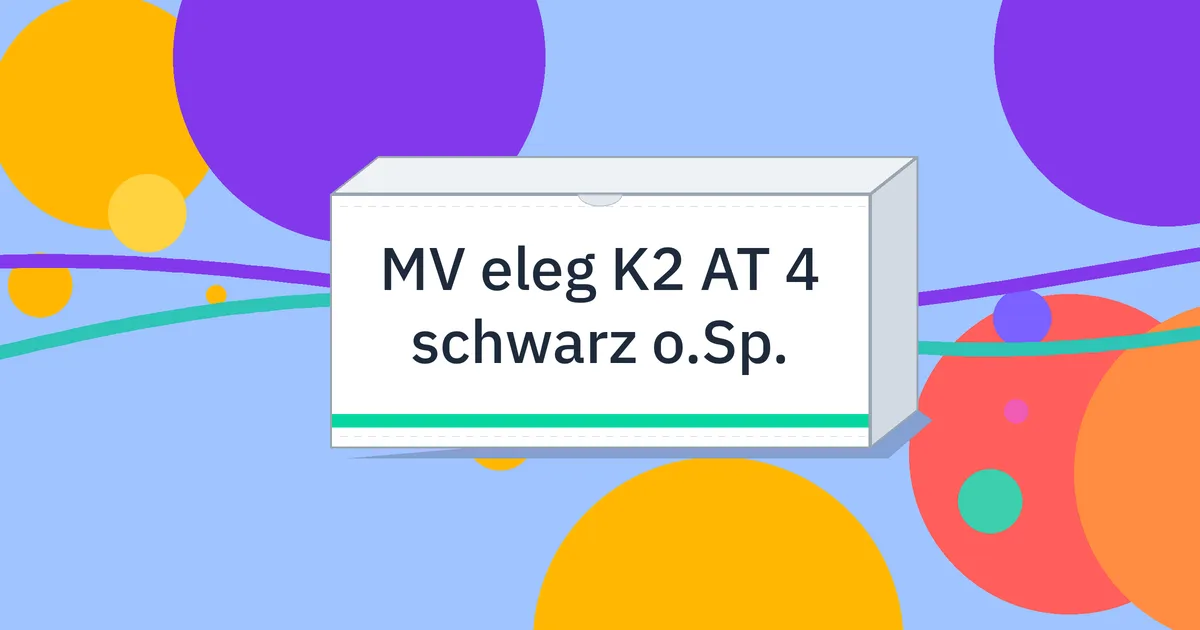 Symbolbild: Packung mit der Aufschrift MV eleg K2 AT 4 schwarz o.Sp. (PZN 00311786) – Verfügbarkeit und Bezug in Apotheken in Frankfurt am Main