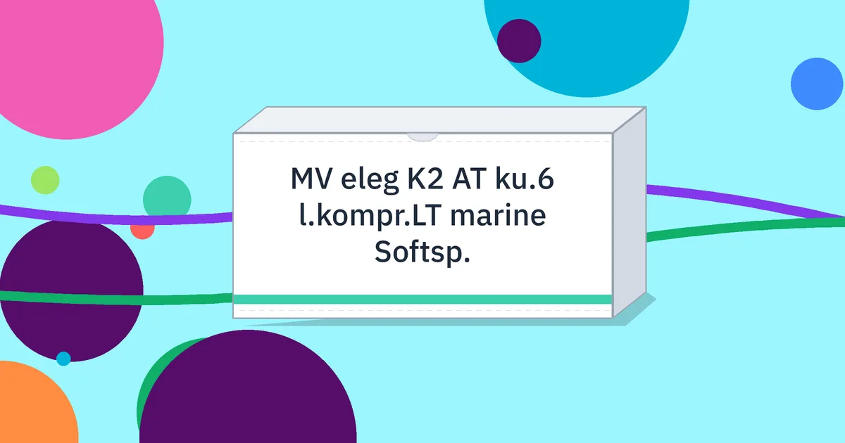 Symbolbild: Packung mit der Aufschrift MV eleg K2 AT ku.6 l.kompr.LT marine Softsp. (PZN 15287970) – Verfügbarkeit und Bezug in Apotheken in Frankfurt am Main