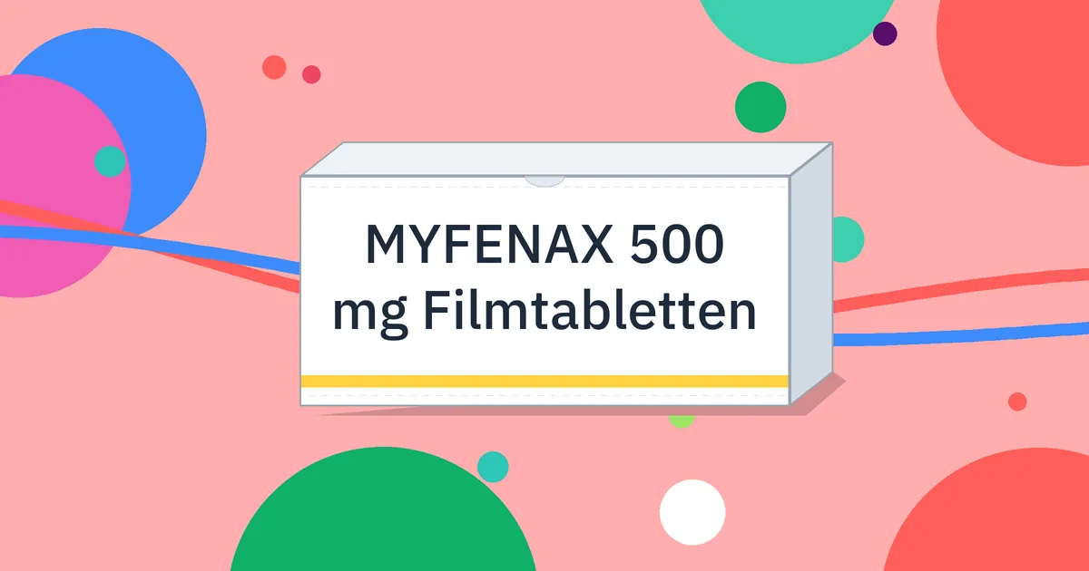 Symbolbild: Packung mit der Aufschrift MYFENAX 500 mg Filmtabletten (PZN 06560131) – Verfügbarkeit und Bezug in Apotheken in Frankfurt am Main