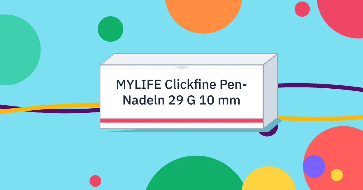 Symbolbild: Packung mit der Aufschrift MYLIFE Clickfine Pen-Nadeln 29 G 10 mm (PZN 11257736) – Verfügbarkeit und Bezug in Apotheken in Frankfurt am Main
