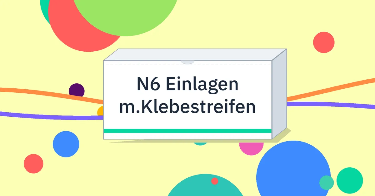 Symbolbild: Packung mit der Aufschrift N6 Einlagen m.Klebestreifen (PZN 08598008) – Verfügbarkeit und Bezug in Apotheken in Frankfurt am Main