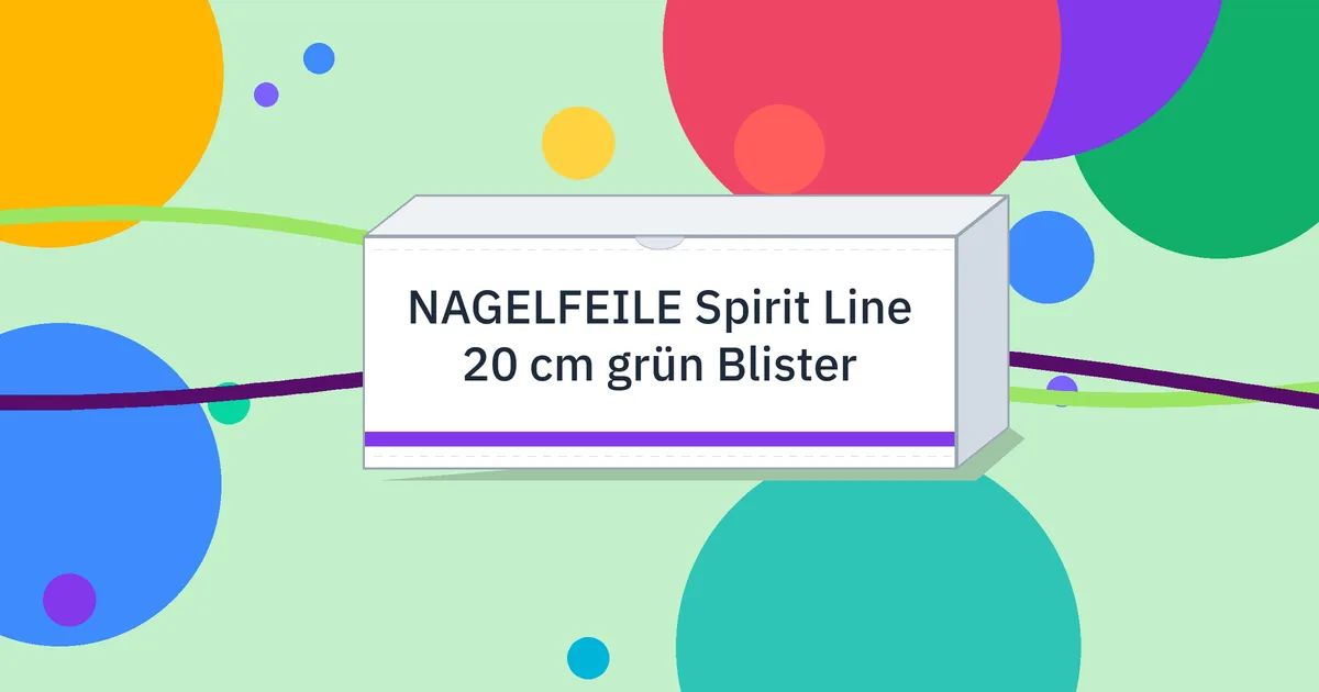 Symbolbild: Packung mit der Aufschrift NAGELFEILE Spirit Line 20 cm grün Blister (PZN 01583529) – Verfügbarkeit und Bezug in Apotheken in Frankfurt am Main