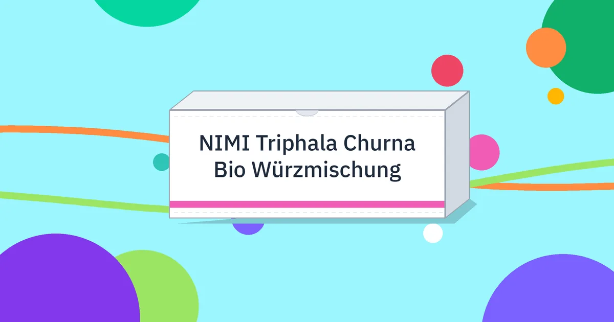 Symbolbild: Packung mit der Aufschrift NIMI Triphala Churna Bio Würzmischung (PZN 14234977) – Verfügbarkeit und Bezug in Apotheken in Frankfurt am Main