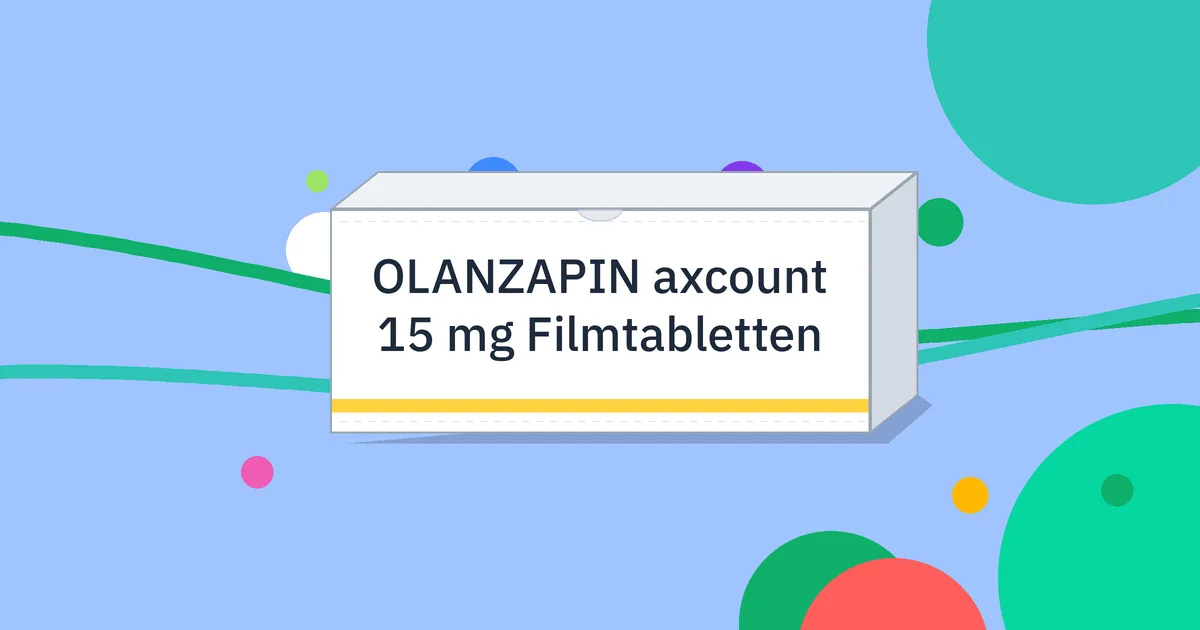 Symbolbild: Packung mit der Aufschrift OLANZAPIN axcount 15 mg Filmtabletten (PZN 02447633) – Verfügbarkeit und Bezug in Apotheken in Frankfurt am Main