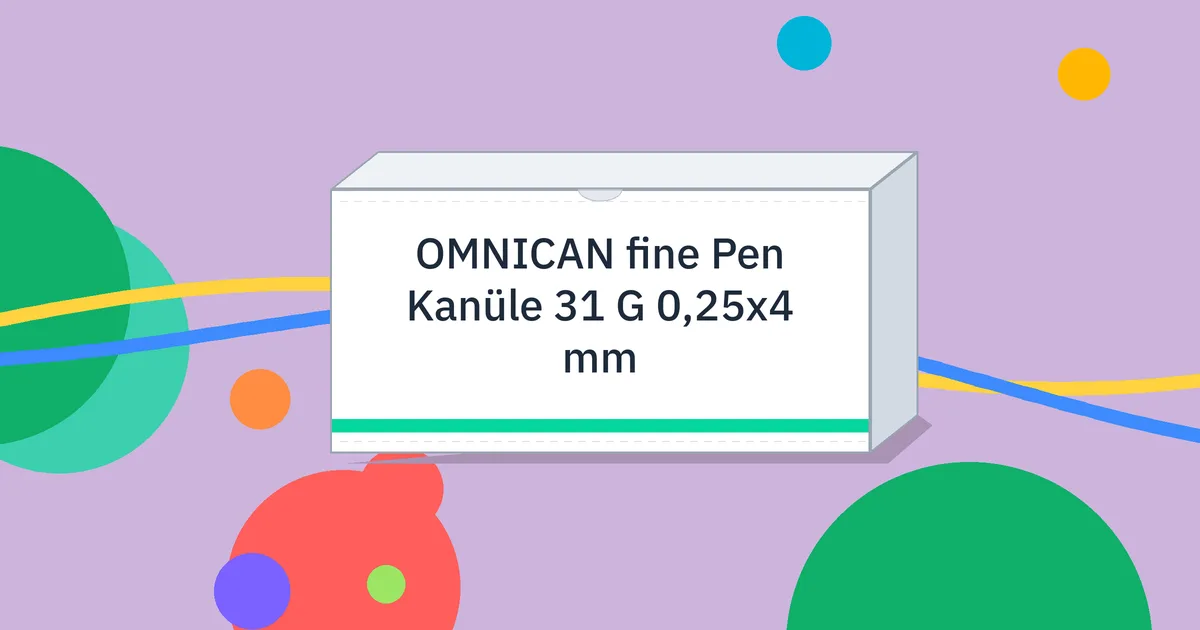 Symbolbild: Packung mit der Aufschrift OMNICAN fine Pen Kanüle 31 G 0,25x4 mm (PZN 19460738) – Verfügbarkeit und Bezug in Apotheken in Frankfurt am Main