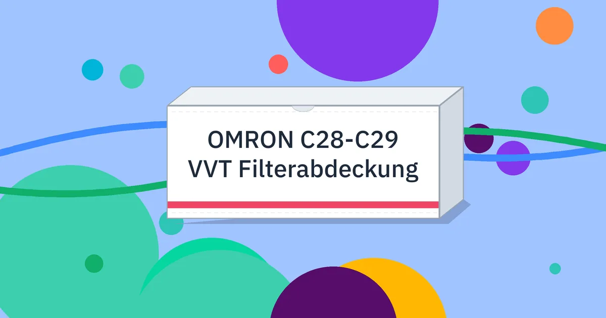 Symbolbild: Packung mit der Aufschrift OMRON C28-C29 VVT Filterabdeckung (PZN 12608847) – Verfügbarkeit und Bezug in Apotheken in Frankfurt am Main