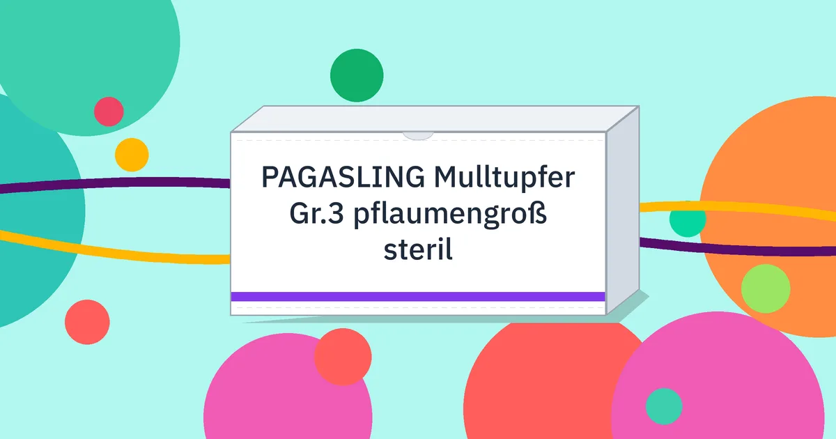 Symbolbild: Packung mit der Aufschrift PAGASLING Mulltupfer Gr.3 pflaumengroß steril (PZN 18716302) – Verfügbarkeit und Bezug in Apotheken in Frankfurt am Main