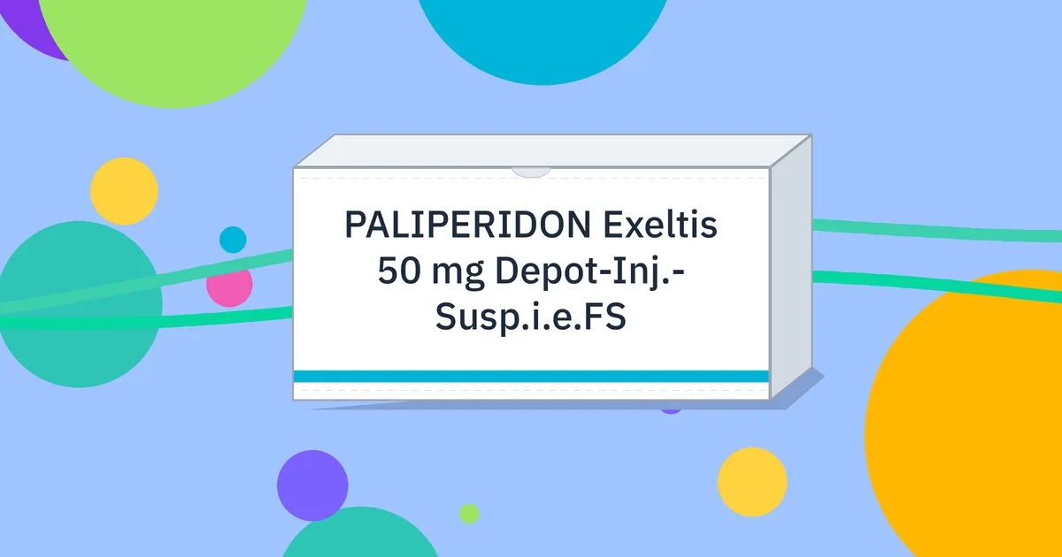 Symbolbild: Packung mit der Aufschrift PALIPERIDON Exeltis 50 mg Depot-Inj.-Susp.i.e.FS (PZN 19950106) – Verfügbarkeit und Bezug in Apotheken in Frankfurt am Main
