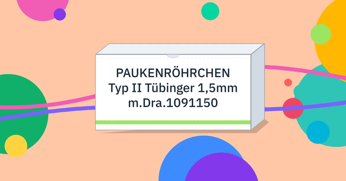 Symbolbild: Packung mit der Aufschrift PAUKENRÖHRCHEN Typ II Tübinger 1,5mm m.Dra.1091150 (PZN 00184796) – Verfügbarkeit und Bezug in Apotheken in Frankfurt am Main