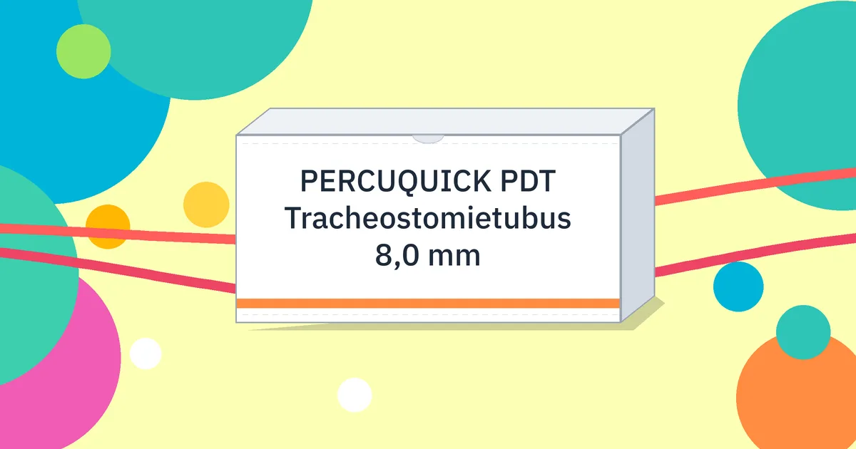 Symbolbild: Packung mit der Aufschrift PERCUQUICK PDT Tracheostomietubus 8,0 mm (PZN 00682399) – Verfügbarkeit und Bezug in Apotheken in Frankfurt am Main