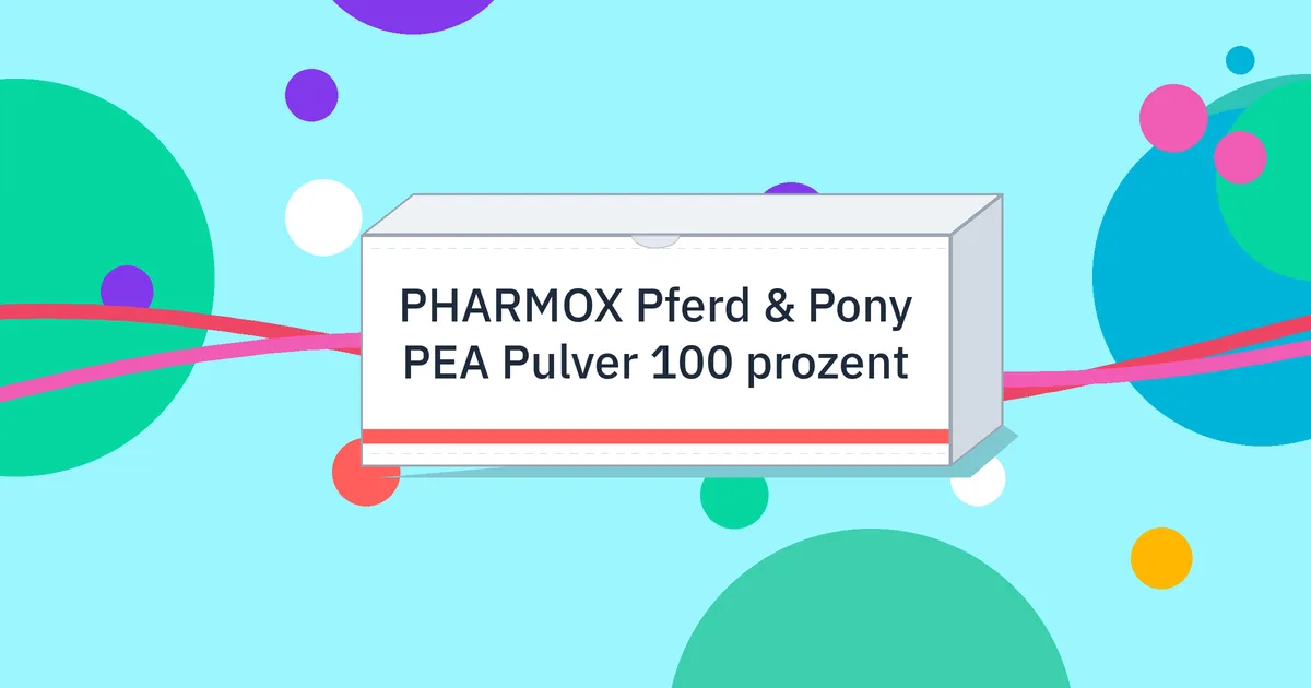 Symbolbild: Packung mit der Aufschrift PHARMOX Pferd & Pony PEA Pulver 100 prozent (PZN 19422330) – Verfügbarkeit und Bezug in Apotheken in Frankfurt am Main