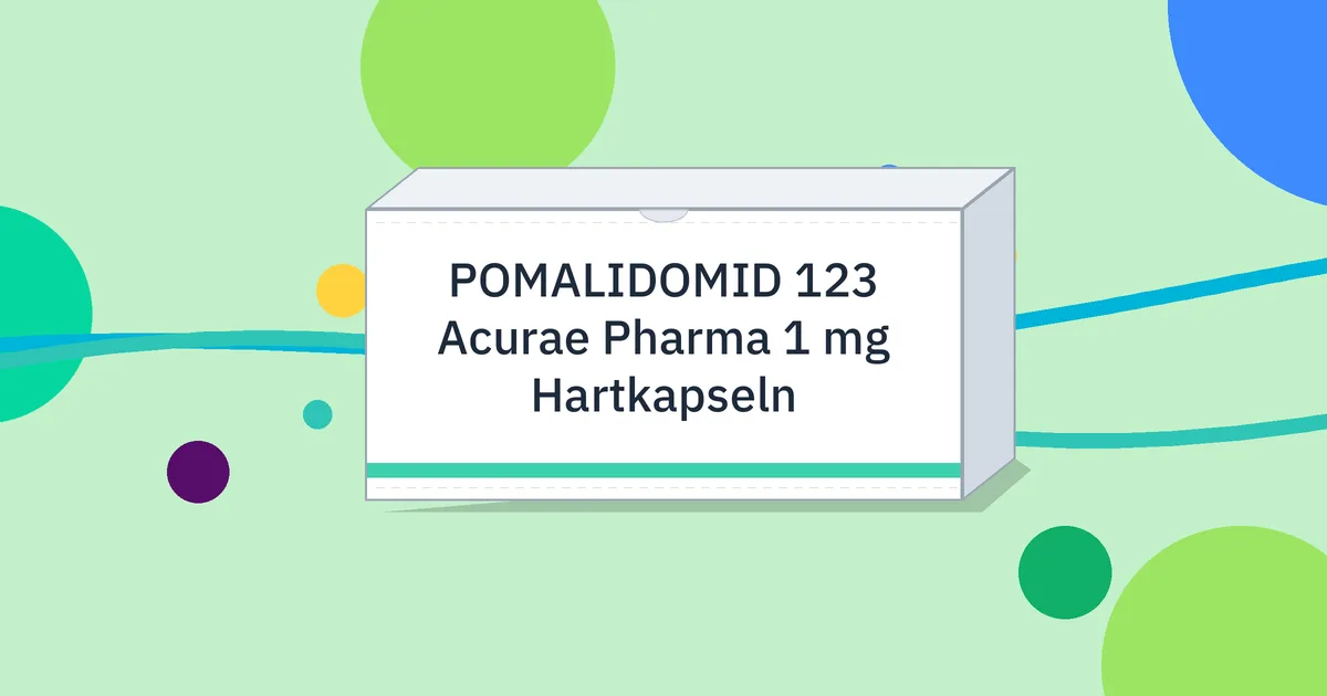 Symbolbild: Packung mit der Aufschrift POMALIDOMID 123 Acurae Pharma 1 mg Hartkapseln (PZN 19412254) – Verfügbarkeit und Bezug in Apotheken in Frankfurt am Main