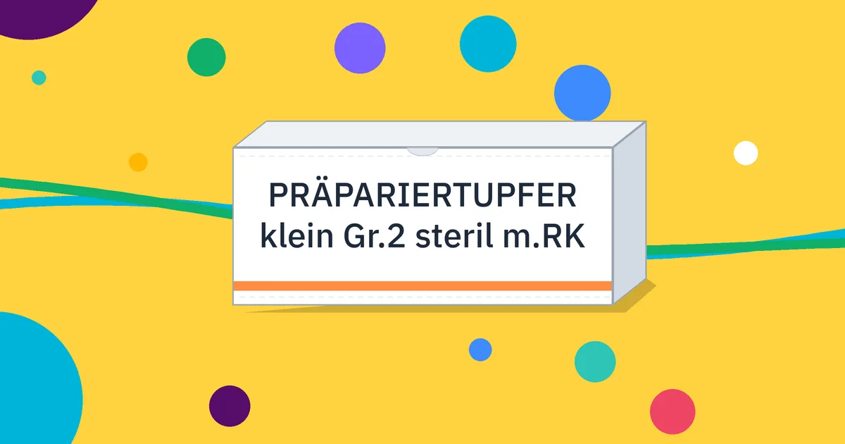Symbolbild: Packung mit der Aufschrift PRÄPARIERTUPFER klein Gr.2 steril m.RK (PZN 01465149) – Verfügbarkeit und Bezug in Apotheken in Frankfurt am Main
