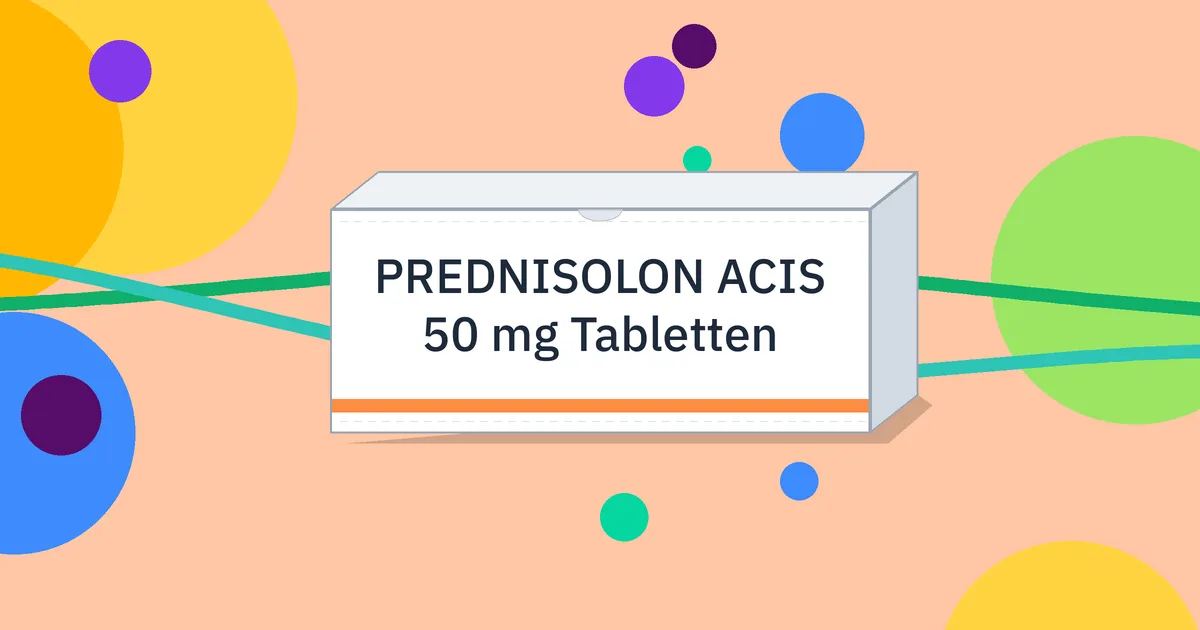 Symbolbild: Packung mit der Aufschrift PREDNISOLON ACIS 50 mg Tabletten (PZN 00985183) – Verfügbarkeit und Bezug in Apotheken in Frankfurt am Main